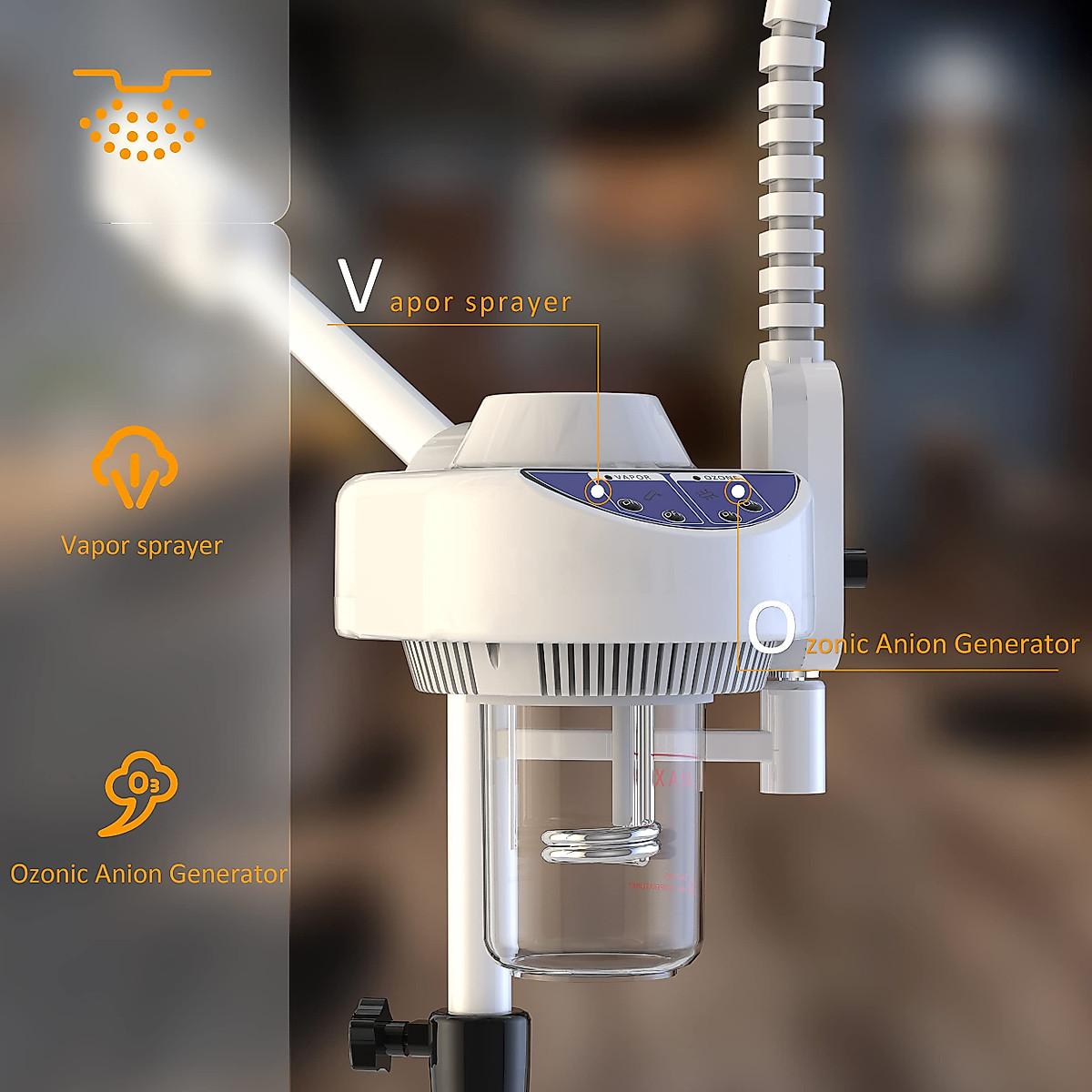 Professional Facial Steamer with Magnifying Lamp – 2 in 1 Ionic Ozone Steamer for Face Spa Beauty Salon Equipment with 3 Diopter Magnifying Glass LED Lamp Cleanses Skin Unclogs Pores (Blanco)