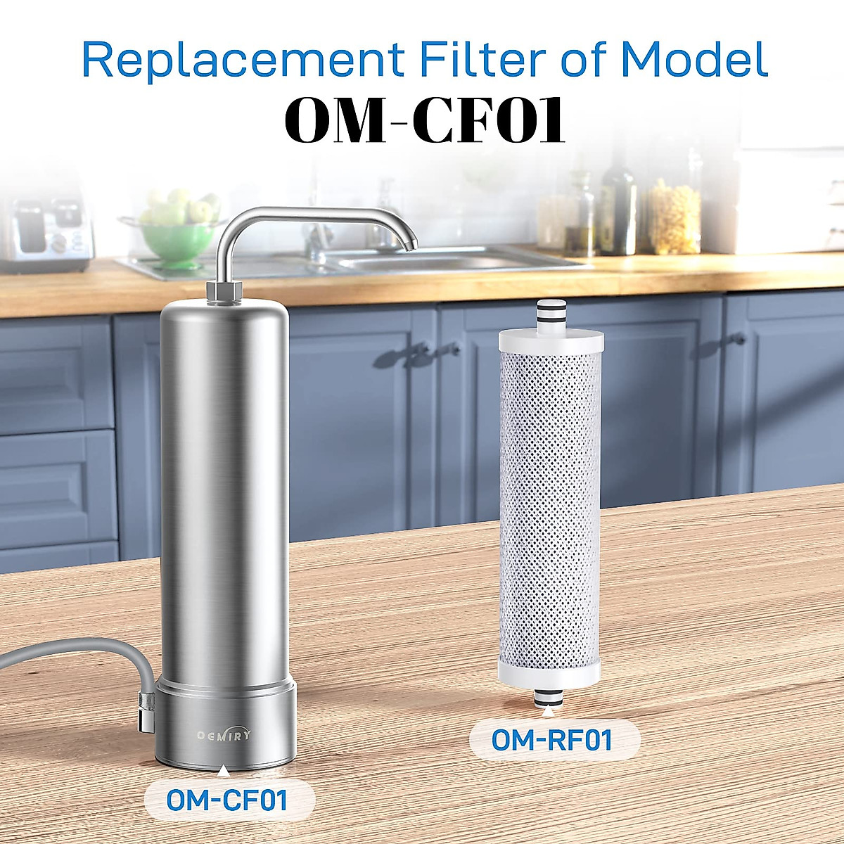 OEMIRY OM-CF01 Countertop Water Filter & OM-CF01 Replacement Filter, Reduces 99.99% Lead, Chlorine, Heavy Metals, Bad Taste & Odor (2 Filters Included)