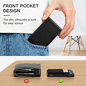 YESIIW Minimalist Pop up Card Holder Wallet for Men RFID Blocking | Slim Business Credit Card Wallet with Money Pocket | Aluminum Metal Bank Card Case for Notes and Coins and Debit Cards | Black