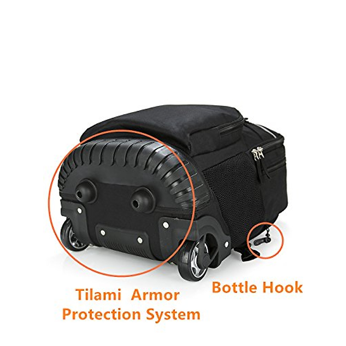 Tilami Unisex-Children Wheeled Rolling Backpack for Laptop, School, College and Travel - Waterproof - 18inch - Black