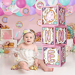 Levfla Donut One Balloons Boxes Decoration Pastel Baby First Birthday Backdrop Blocks Sprinkles Photo Props Cutouts Sweet One Year Anniversary Celebration Cake Smash Favor Ideas