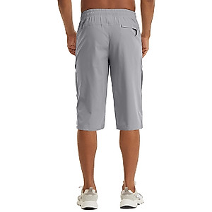 MAGCOMSEN Men's 3/4 Capri Workout Shorts Outdoor Quick Dry Knee Length Gym Drawstring Training Workout Beach Shorts Light Grey, 38