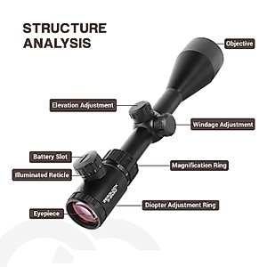 ESSLNB 3-9x50mm Airsoft Scope with Red Dot Illuminated Crosshair Reticle Riflescopes for Hunting&Shooting with Locking/Hold Zero Turrets and 2 Free Mount Rings