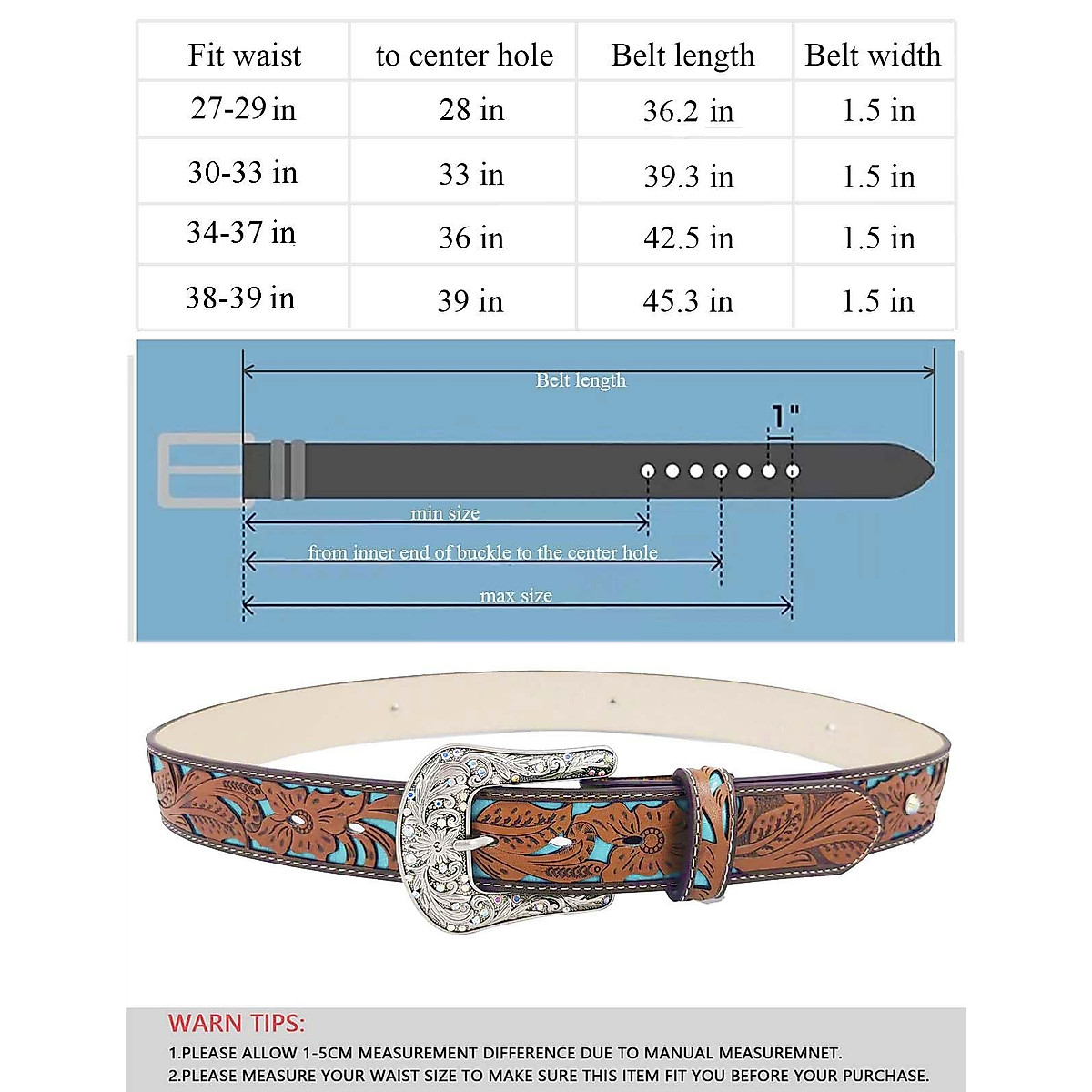 TOPACC Western Belts for Woman Cowgirl Brown Turquoise Cowboy Belt Bling Floral Rodeo Belt for Jeans Gilrs Country Concert Outfit