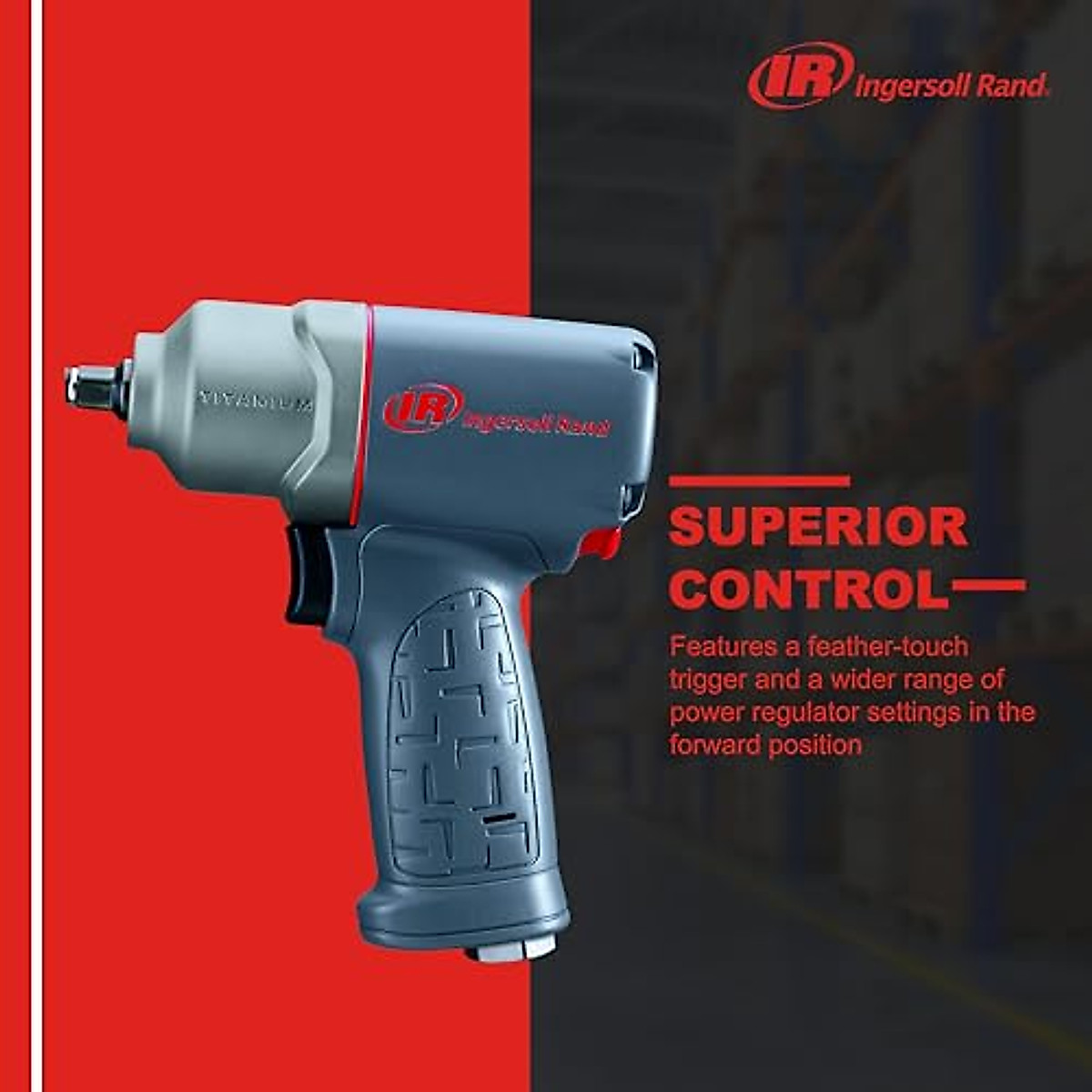 Ingersoll Rand 2115TiMAX 3/8" Air Impact Wrench, 300 ft-lbs Torque, Titanium Hammer Case, Friction Ring Retainer, Pistol