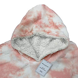 Dreamscene Tie Dye Pastel Hooded Hoodie Blanket Oversized Pullover Soft Sherpa Fleece Comfy Wearable Blanket Throw Giant Sweatshirt for Girls Teens Women Adults, One Size - Blush Pink