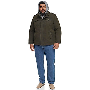 Levi's Men's Washed Cotton Hooded Military Jacket (Regular & Big & Tall Sizes), Olive/Sherpa Lined, 3X