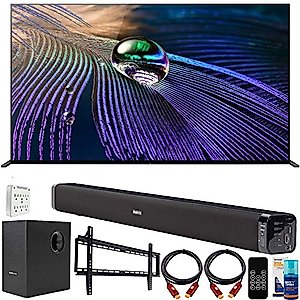 Sony XR55A90J 55-inch OLED 4K HDR Ultra Smart TV Bundle with Deco Gear Home Theater Soundbar with Subwoofer, Wall Mount Accessory Kit, 6FT 4K HDMI 2.0 Cables and More