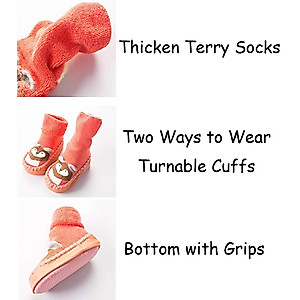 Infant Baby Boy Girls Toddlers Moccasins Non-Skid Indoor Slipper Shoes Socks Booties with Grips (12-18 Months, Grey Blue Green)