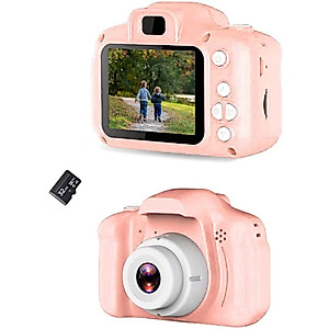 eDealz Full 1080P Kids Selfie HD Compact Digital Photo and Video Rechargeable Camera with 32GB TF Card & 2" LCD Screen and Micro USB Charging Drop Proof Blue (Pink)
