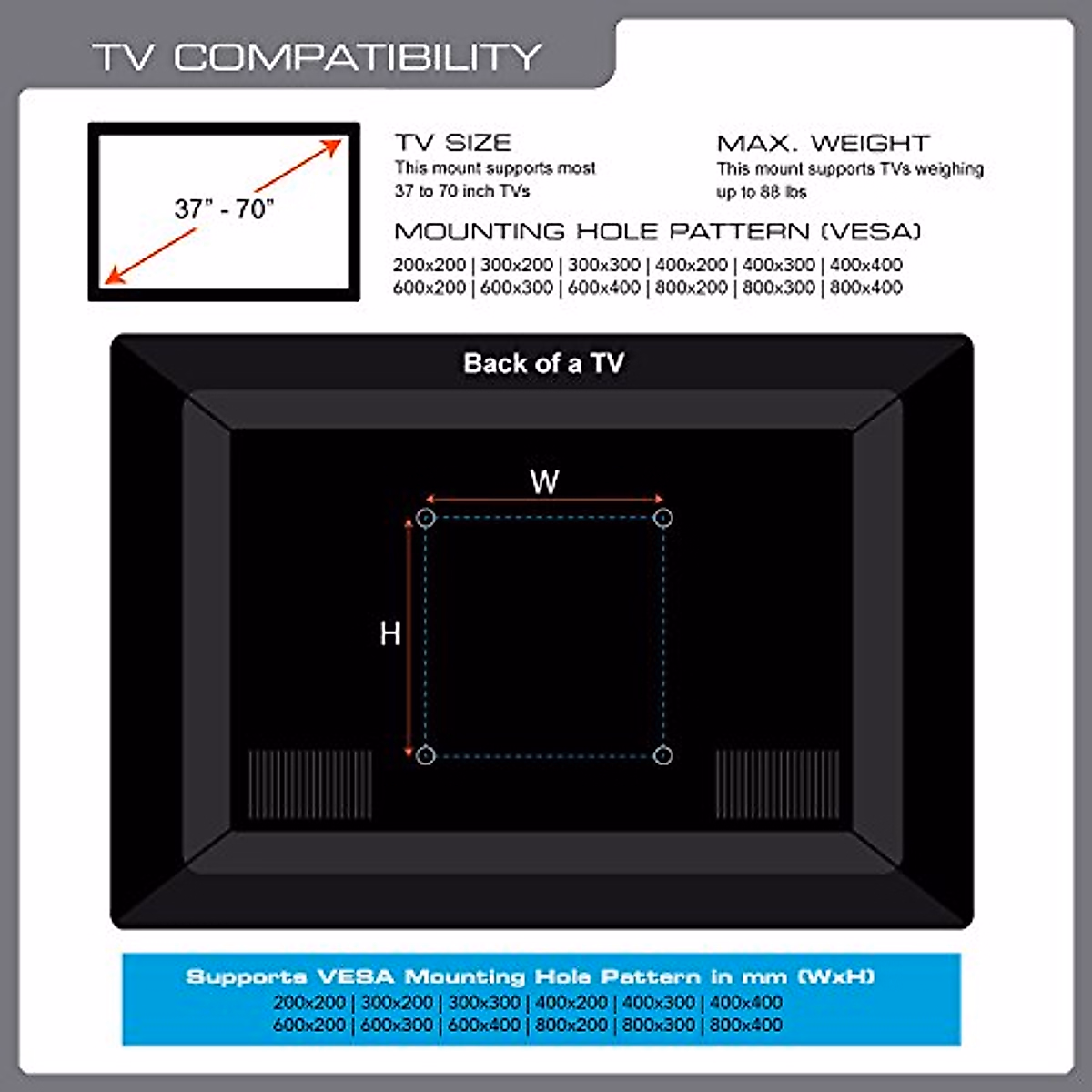 QualGear QG-TM-002-BLK 37-Inch to 70-Inch Universal Ultra Slim Low Profile Fixed Wall Mount LED TVs, Black