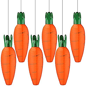 6 Pcs Easter Party Carrot Paper Lanterns Decor for Weddings Hanging Outdoor Indoor Carrot Ornament for Easter Crafts Holiday Festival Party Decor Supplies, 6 x 12 Inch