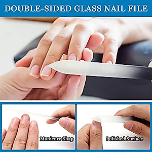 HoPliGhe Crystal Glass Nail File, Double Sided Nail Art Files for Natural Nails and Acrylic Nails Professional Manicue Tools and Supplies for Nail Care, Whashable Lifetime Nail Filer
