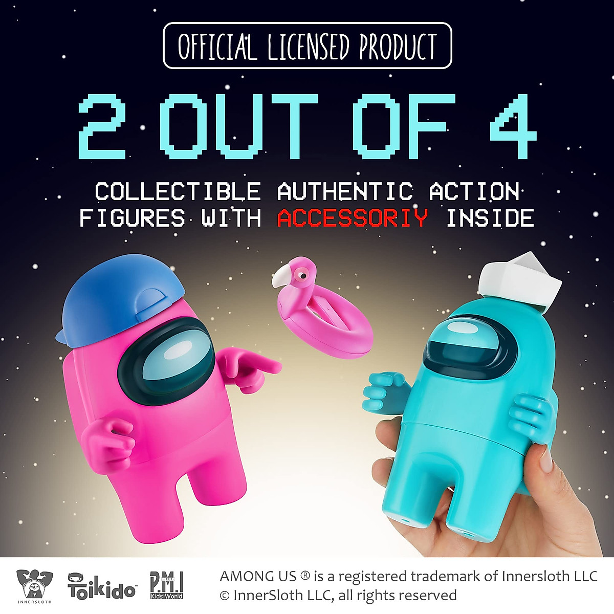 P.M.I. Among Us Action Figures | Two of Four 4.5-Inch-Tall Collectibles | Among Us Toys and Playable Mini Toys | Cyan Ghost and Pink Crewmate with 5 Accessories: Hats and Hands