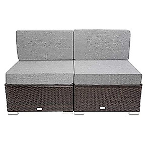 SHANGMAOYO Sofa Bed 2 Pieces Patio PE Wicker Rattan Armless Sofa Brown Leisure Outdoor Rattan Sofa (Color : Brown)