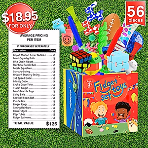 PP PHIMOTA Sensory Toys Set 56 Pack, Stress Relief Fidget Hand Toys for Adults and Kids, Sensory Fidget and Squeeze Widget for Relaxing Therapy - Perfect for ADHD Add Anxiety Autism