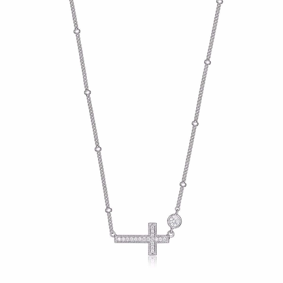 MORGAN & PAIGE Sideways Cross Necklace for Women - Demi Fine Cubic Zirconia Pendant, 925 Sterling Silver Choker, Teens, Dainty Faith Jewelry, 12 to 16 inch with Extender