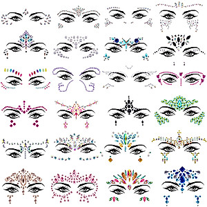 SIQUK 24 Sets Face Jewels Mermaid Face Gems Sticker Face Crystal Rhinestone Face Jewel for Festival Rave Carnival Party