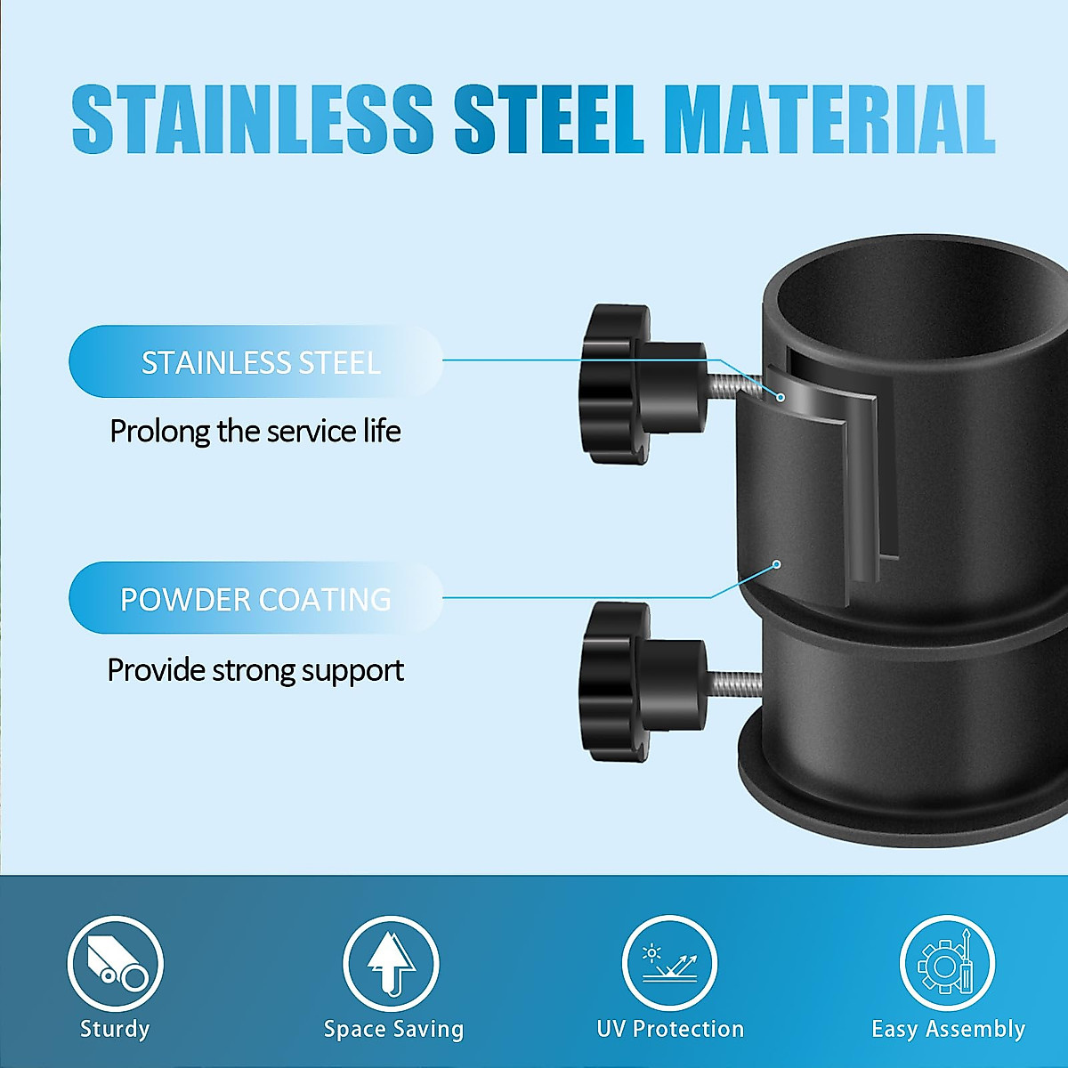 Meruzy Patio Umbrella Holder Mount, Stainless Steel Outdoor Umbrella Base Umbrella Clamp Bracket for Deck Railing, Mount to Deck, Balcony or Courtyard (Fit Max OD 2 inch)