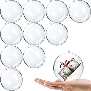 Jishi Clear Plastic Ornaments 10-Pack Christmas Ornament Fillable Balls for DIY Crafts, Christmas Tree Decor, Wedding Party, Xmas Holiday Home Decorations, Large Open Decorative Hanging Ornaments 80mm