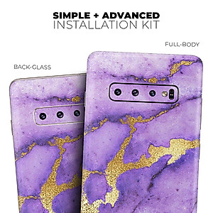 DesignSkinz Purple Marble & Digital Gold Foil V1 Protective Vinyl Decal Wrap Skin Cover Compatible with The Samsung Galaxy S20 (Screen Trim & Back Glass Skin)