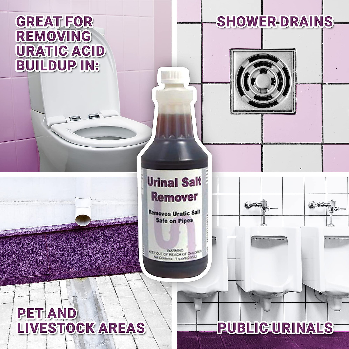 Detco Urinal Salt Remover Concentrate - Safe on Pipes and Plumbing, Odor Control, Cleans Rust, Scale, and Uratic Salt Build-Up, 1 Quart