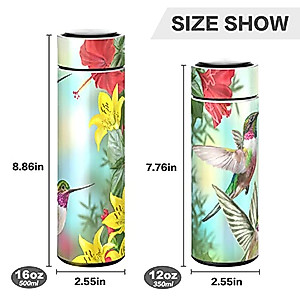 CaTaKu Flower Hummingbirds Water Bottle Insulated 16 oz Stainless Steel Flask Thermos Bottle for Coffee Water Drink Reusable Wide Mouth Vacuum Travel Mug