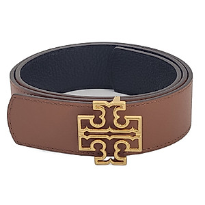 Tory Burch 141742 Britten Logo Black/Classic Tan With Gold Hardware 1.5 Inch Width Reversible Women's Belt (Large)