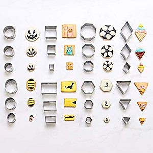 SurgeHai Geometric Shape Cutters Mini Cutters Including Hexagon, Square, Circle, Oval, Diamond Molds for Fondant, Clay–Stainless Steel, 24 Pcs Set