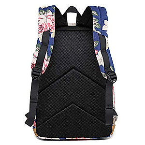 Floral School Backpack for Girls College Bookbags Travel Backpack Laptop Rucksack Travel Backpack with USB Charging Port, Casual Daypack for Women with USB Charging Port (Blue Floral)