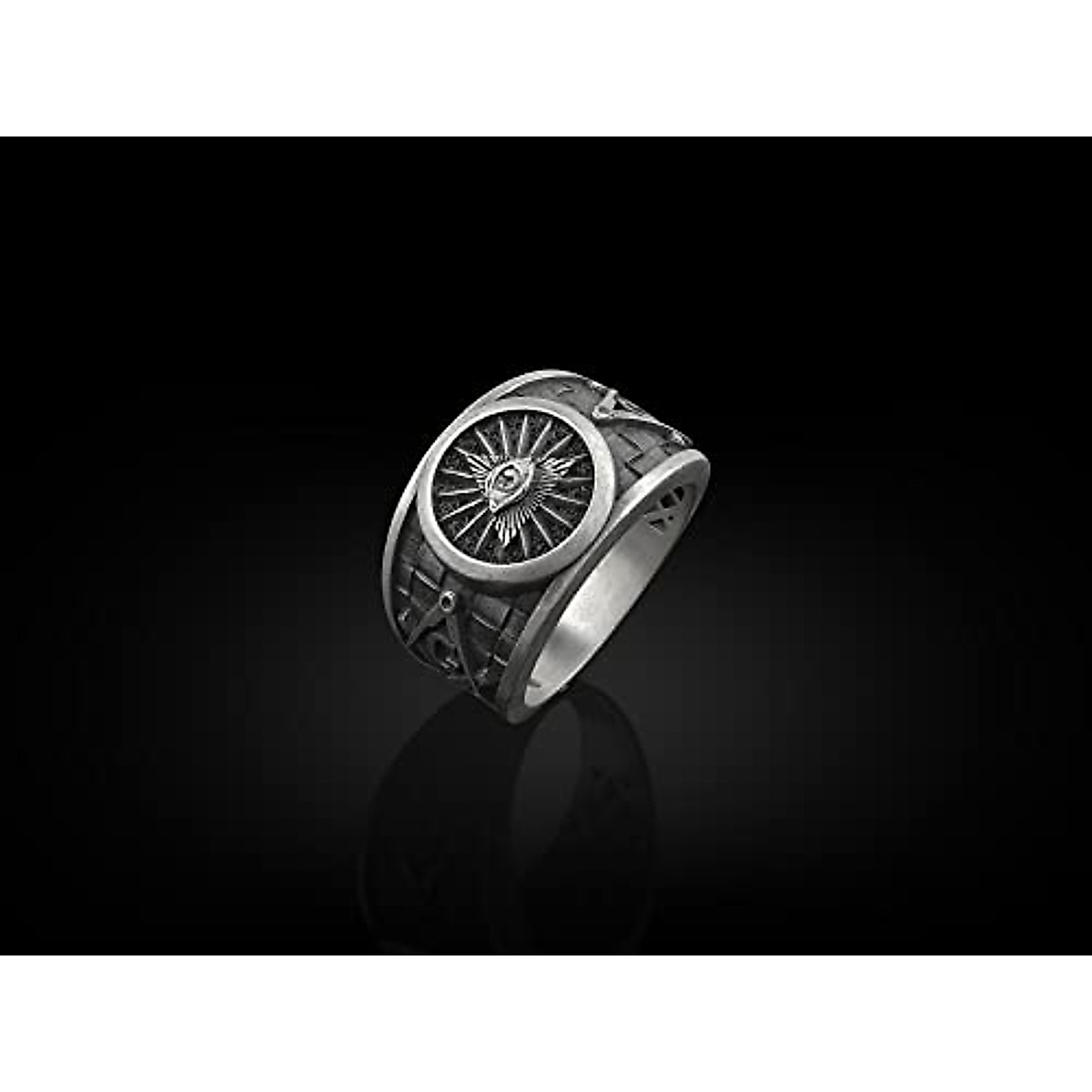 BySilverStone Jewelry - Eye Of Providence Silver Masonic Ring, 925 Sterling Silver Freemason Ring, Signet Ring, Engraved Ring, The Square and Compasses, Boss Gift