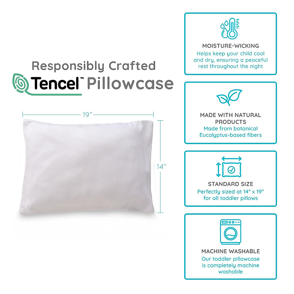PUREgrace Tencel Toddler Pillowcase – Washable and Soft, Sized for All Toddler Pillows, Breathable and Smooth with Secure Flap Design