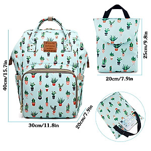 Cactus Green Diaper Bag Backpack Set for Baby Girls Mom, Large Bags with Nappy Pouch Stroller Straps