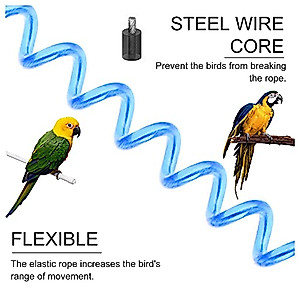 Wishlotus Parrot Flying Rope, 5 Meters Parrot Foot Chain Flying Training Leash Outdoor，Anti-Bite Elastic String Training Harness for Agapornis Fischeri Cockatiels Starling Birds (Blue)