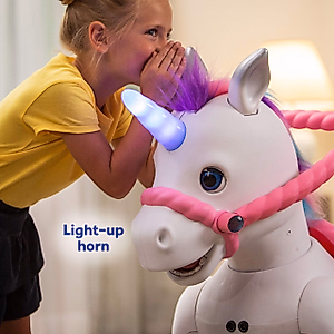 Kid Trax Toddler/Kids Rideamal Unicorn 12 Volt Ride On Toy, Max Rider Weight of 70lbs, Interactive, Responds with Movement, Lights, and Sound, Accessories Included , White