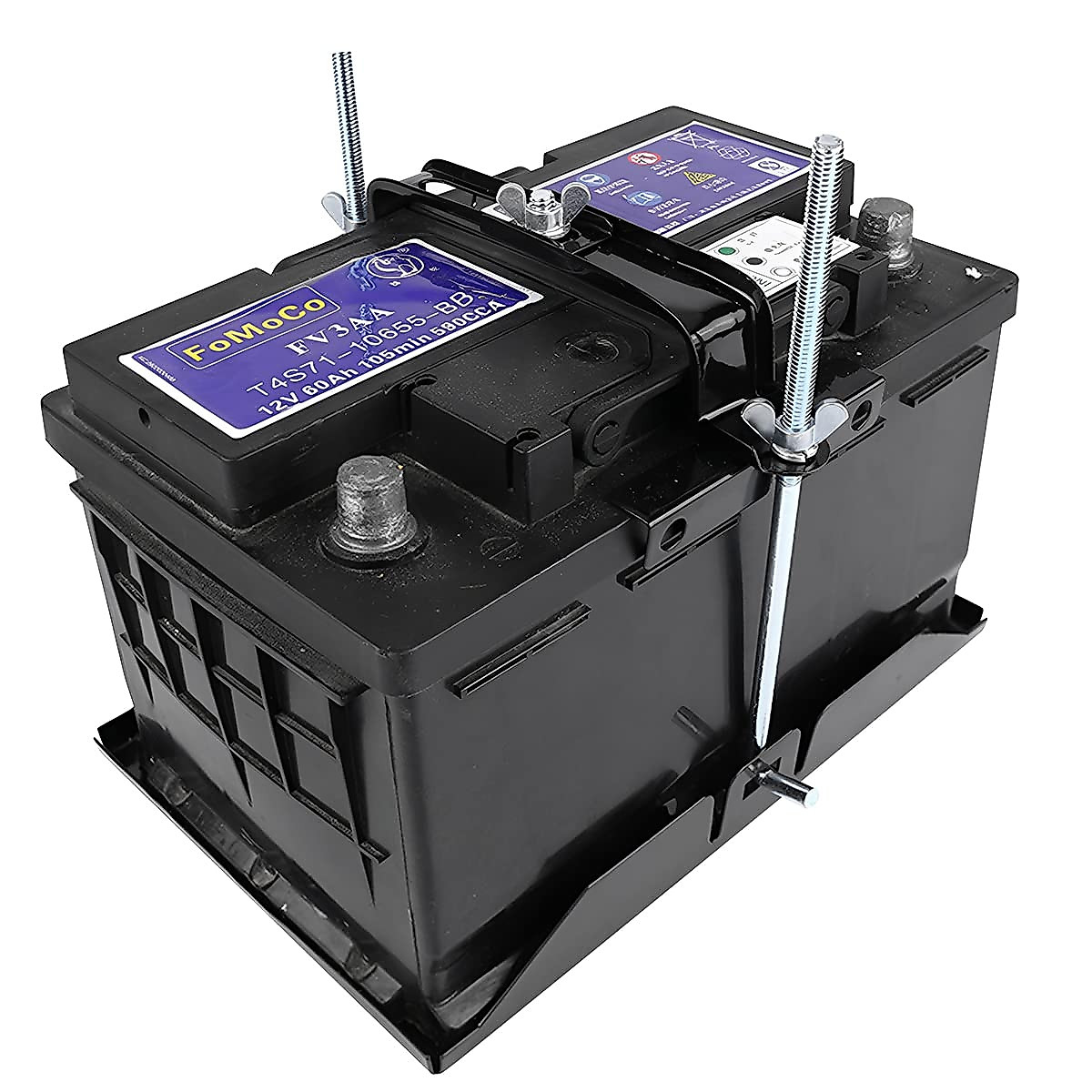 AUCELI Car Battery Hold Down Kit, Standard Storage Battery Bracket with Rods and Bolts, Adjustable Height Crossbar Battery Hold Down Tray Holder, Universal Auto Replacement Accessories