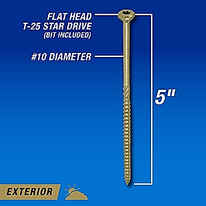 Power Pro 967784 Wood Screws, #10 x 5", Premium Outdoor Deck Screws, Rust Resistant, Epoxy Coated Bronze, 750pcs Box