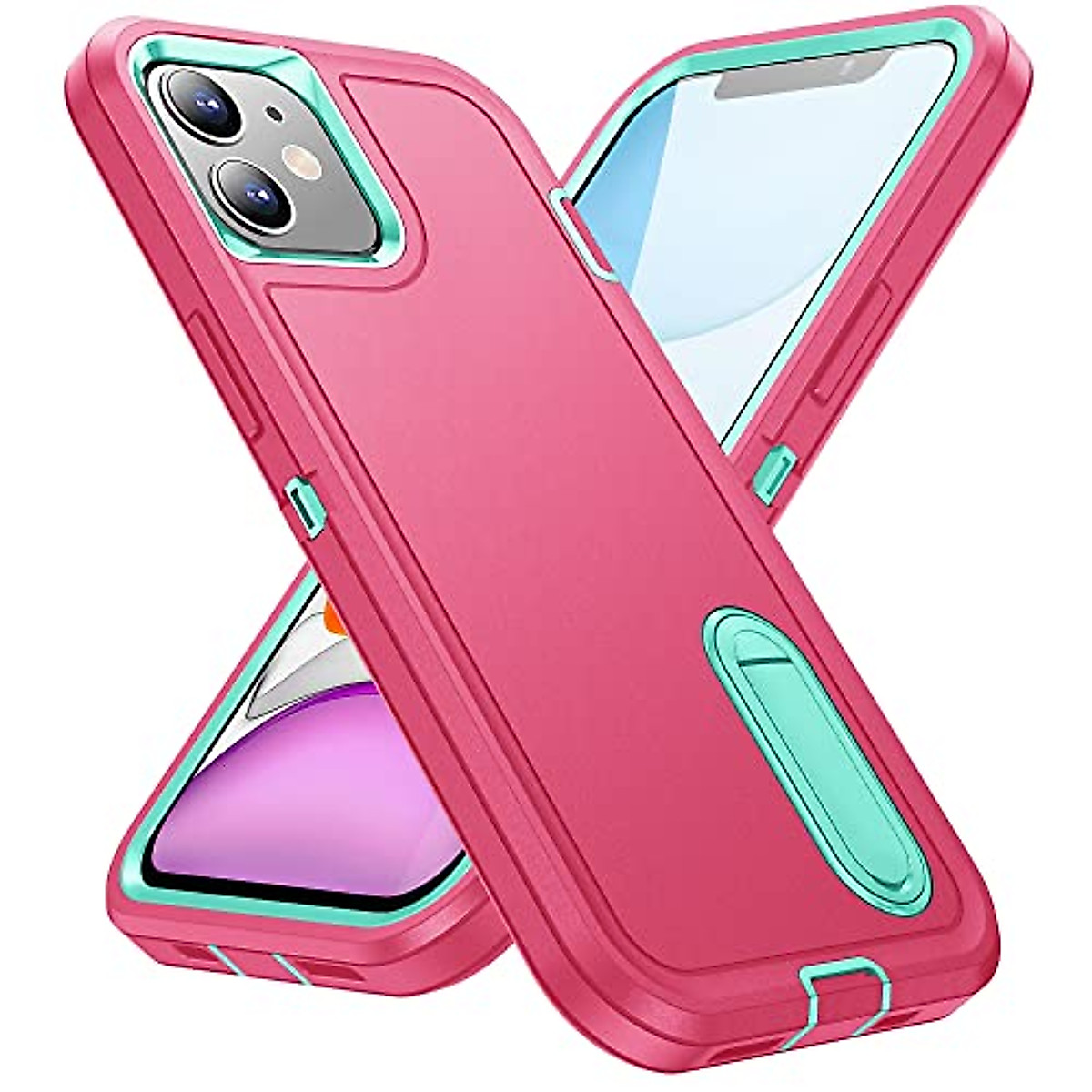 BaHaHoues for iPhone 11 Case, iPhone 11 Phone Case with Built in Kickstand,Shockproof/Dustproof/Drop Proof Military Grade Protective Cover for iPhone 11 6.1 inch (Pink/Aqua Blue)