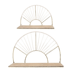 Sagebrook Home Circle Iron Wall Storage Arched Shelves Interior Wall Shelf Decor Display, Hanging Decorative Wall Organizer for Home, Kitchen, Bedroom, Living Room, 16" H, Gold Set of 2