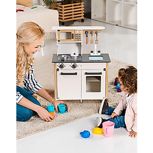 ROBOTIME Kids Play Kitchen Playset, Wooden Kitchen Toys for Toddlers, Pretend Play Kitchen Toy w/Accessories Set Gift for 3+ Year Old Kids, Girls & Boys