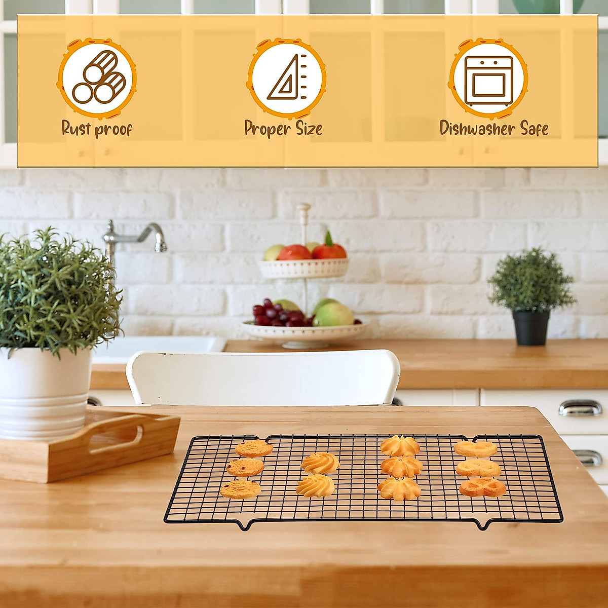 Harloon 6 Pieces Cooling Racks for Cooking and Baking Oven Safe Grid Wire Set Heavy Duty Carbon Steel Nonstick Baking Rack for Roasting Cooking Grilling Drying (16 x 9.8 Inches)