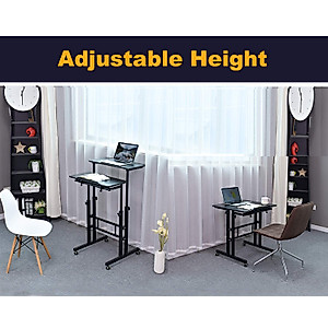 AIZ Mobile Standing Desk, Adjustable Computer Desk Rolling Laptop Cart on Wheels Home Office Computer Workstation, Portable Laptop Stand for Small Spaces Tall Table for Standing or Sitting, Black