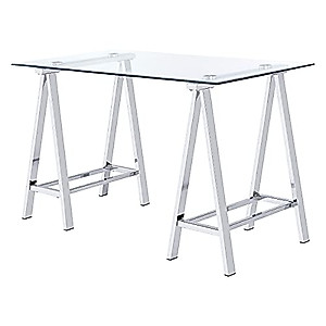 OSP Home Furnishings Middleton 47 Inch Desk with Clear Beveled Glass Top, Chrome Base