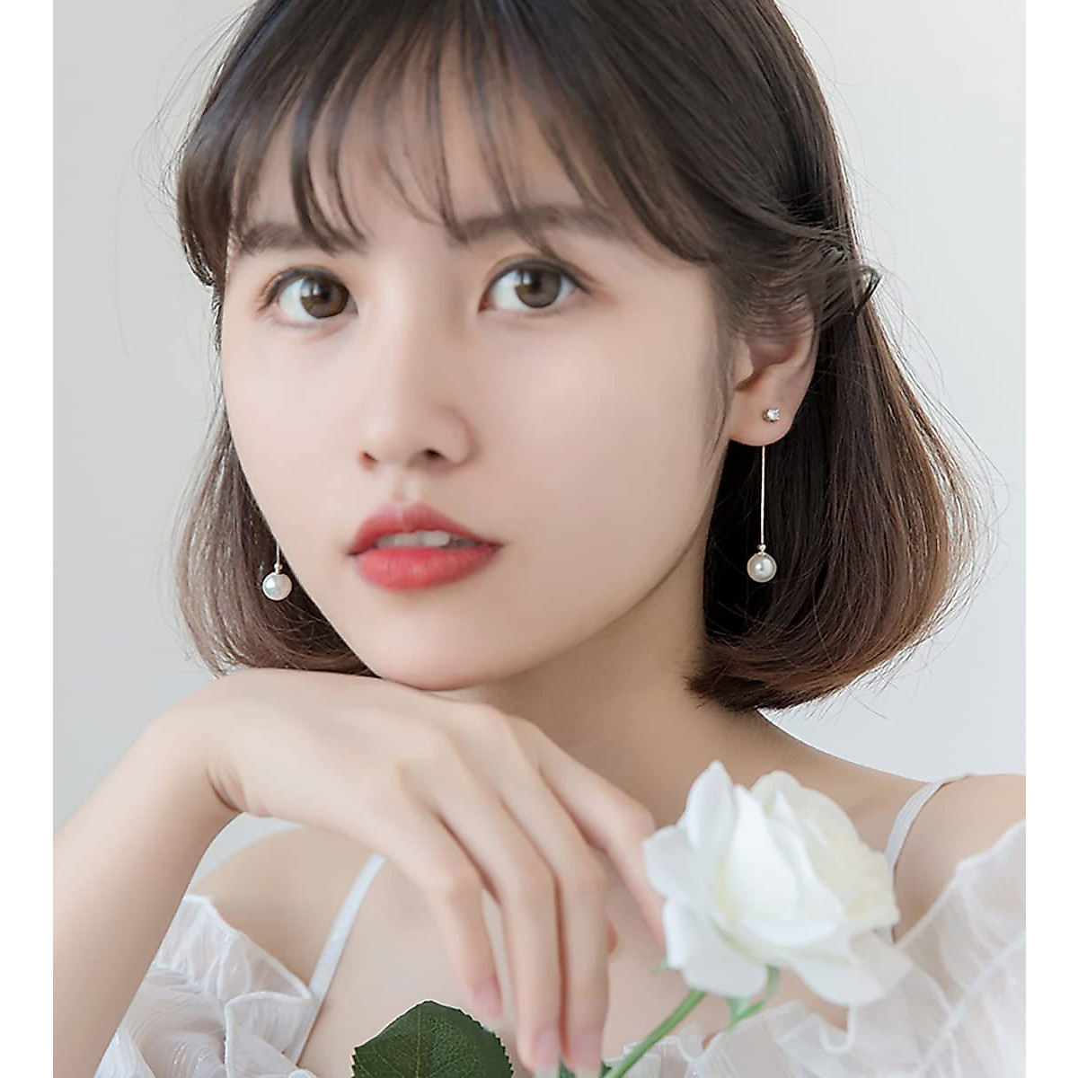 Reffeer Solid 925 Sterling Silver Pearl Earrings Drop for Women Teens Girls Pearl Dangle Earrings CZ Studs Wedding Bridal Dangle Earrings