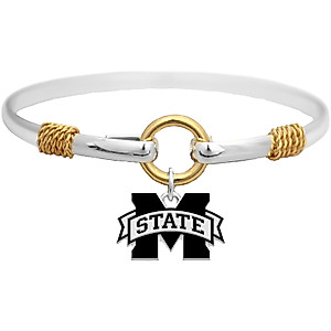 Sports Accessory Store Mississippi State Bulldogs Two Tone Silver Gold Cuff Bracelet Charm Jewelry MSU