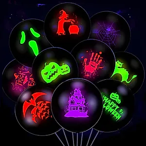 60 Pieces Halloween Neon Glow Balloons, Glow in The Dark Blacklight UV Balloons for Halloween Party Decoration Supplies, 12 Inch