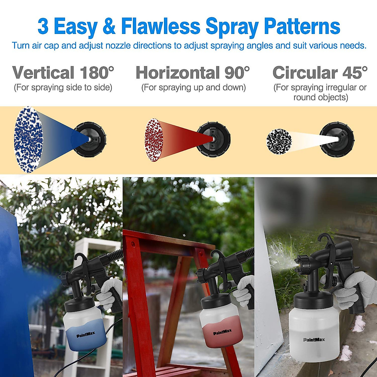 Moclever® Paint Sprayer, 800ml/min New Upgrade HVLP Electric Paint Gun with 3 Spray Patterns, Easy Spraying and Cleaning for Power Paint Sprayer,Adjustable Valve Knob, Quick Refill Lid Detachable Cont