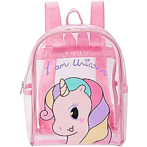 VALICLUD Unicorn Backpack See Through Backpack Unicorn Clear Bag Pink Clear Backpack Clear Mini Backpack Casual Daypacks Festival Bag for Girls