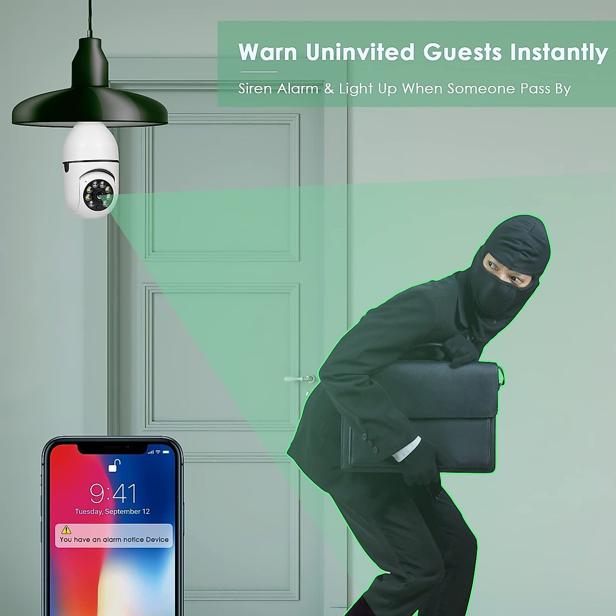 Wyzlink Light Bulb Security Camera,Home WiFi 360 Degree Pan/Tilt Panoramic IP Camera,Wireless Home Surveillance Cameras System with Human Motion Detection and Alarm,Two-Way Audio,Night Vision, 720p