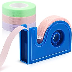 Maitys 3 Rolls Eyelash Tape for Lash Extensions with Dispenser Cutter Breathable Fabric PE Tape Under Eye for Sensitive Skin Eyelash Extensions Supplies(Green,Pink,Purple,0.47")